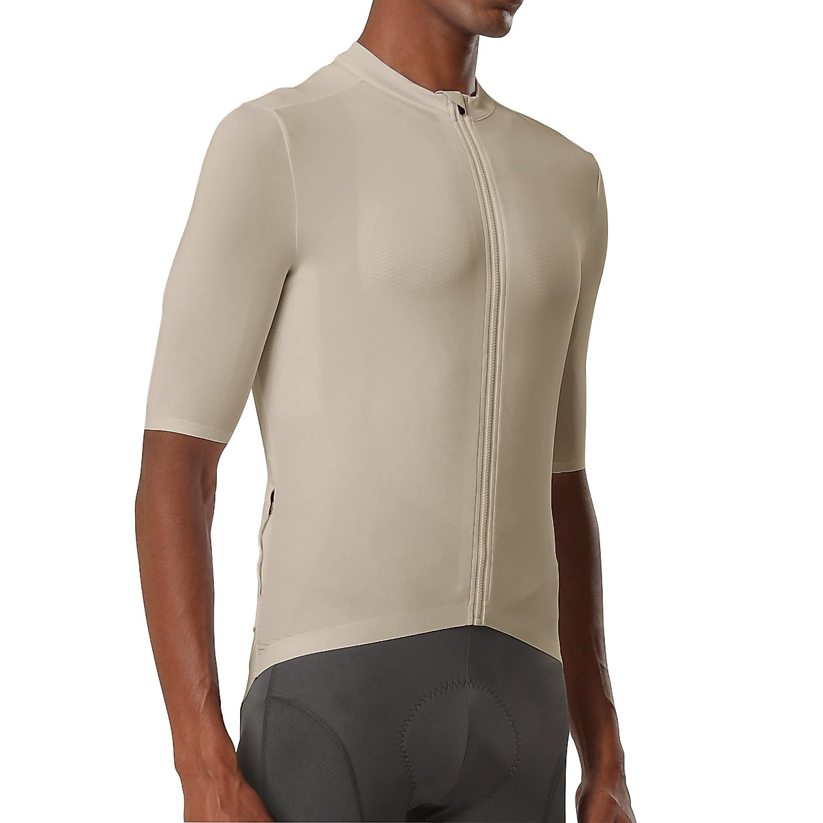 Cycling Jersey Men Aero Race Fit, Road Bike Jersey Short Sleeved,Moisture Wicking, Breathable,Zip Pocket,UPF50+ Beige