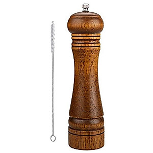Refillable Wooden Pepper Mill - Big Solid Oaken Wood Gourmet Professional Mills Shaker with Strong Non-corrosive Adjustable Ceramic Grinder Mechanism - Fine to Coarse - 8 in
