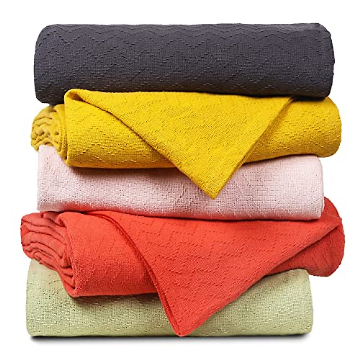 ELVANA HOME BELIZZI 100percent Cotton Bed Blanket, Breathable Thermal Blanket Full - Queen Size, Soft Chevron 90''x90'', Perfect for Layering Any All Season, Teal