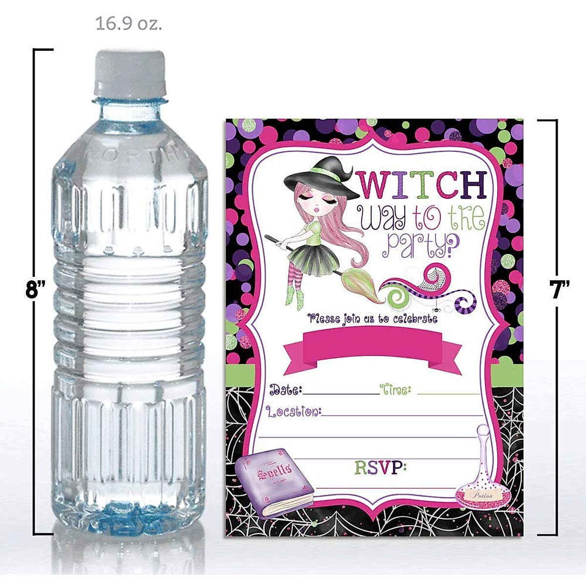 Fancy Halloween Witch Halloween Birthday Party Invitations, 20 5x7 Fill In Cards with Twenty White Envelopes by AmandaCreation