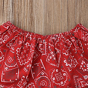 stylesilove Baby Girls Cowgirl Red Bandana Top with Pom Pom Trim Bloomers and Headband 3pcs Outfit (90/12-18 Months)