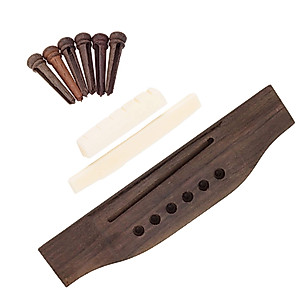 Lovermusic Set of 3 Rosewood Bridge Pins & Bone Saddle & Bone Guitar Nut for Folk Guitar