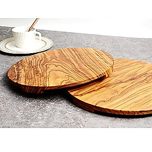 Ideaolives Olive Wood Made Cheese Service Wholse Board Large Round Charcuterie Serving Platter - Slate Cheese Markers Set and Chalk - Food and Meat Cutting Board - 11.4 inches