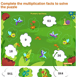 Logic Roots Math Puzzle for Kids - Multiplication Table 10-12 Practice, Fun STEM Toy for 7-8 Year Olds, 4 Foam Puzzles with 10 Pieces Each, Learning Gift for Kids, Homeschoolers, Grade 1 and Up