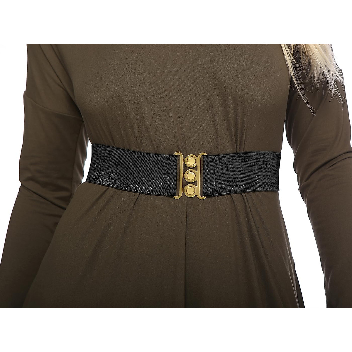 Anna-Kaci Women's Sparkly Glitter Waistband Wide Stretch Elastic Belt Wedding Sashes Bling Elegant Accessory, Shiny Black, One Size