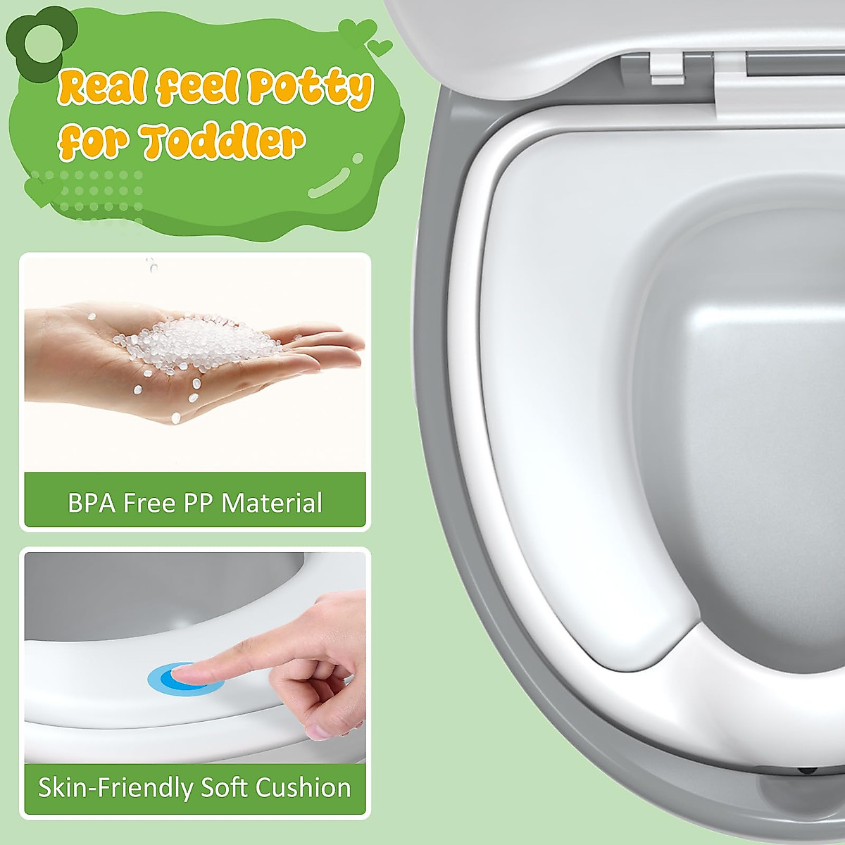 Realistic Training Toilet Potty for Toddler Boys Girls - Splash Guard - Flush Button (Pink)