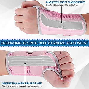 Wrist Brace for Carpal Tunnel, Night Wrist Sleep Support Splint with Compression Sleeve Adjustable Straps for Pain Relief, Arthritis, Tendonitis, Fitness (Right Hand-Pink, S/M (Pack of 1))