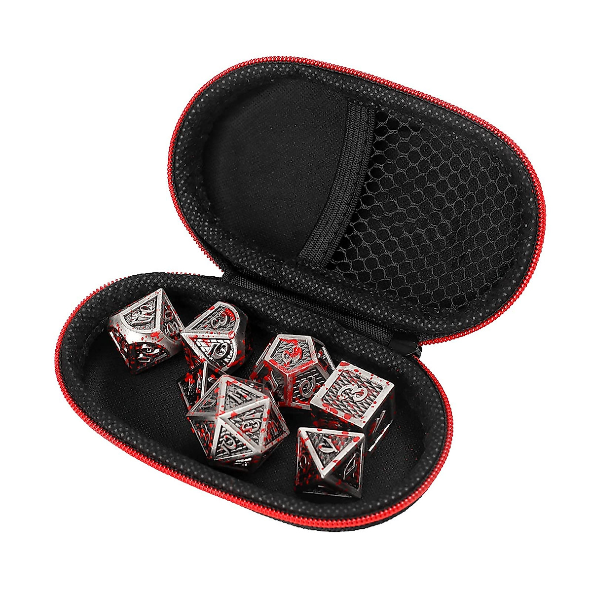 Bloodstained Metal DND Dice Set of 7Pcs with Storage Box, Dragon Scale D&D Dice Set with Oversized D20 for Tabletop Roleplaying Games, Dungeons and Dragons, DND, D&D