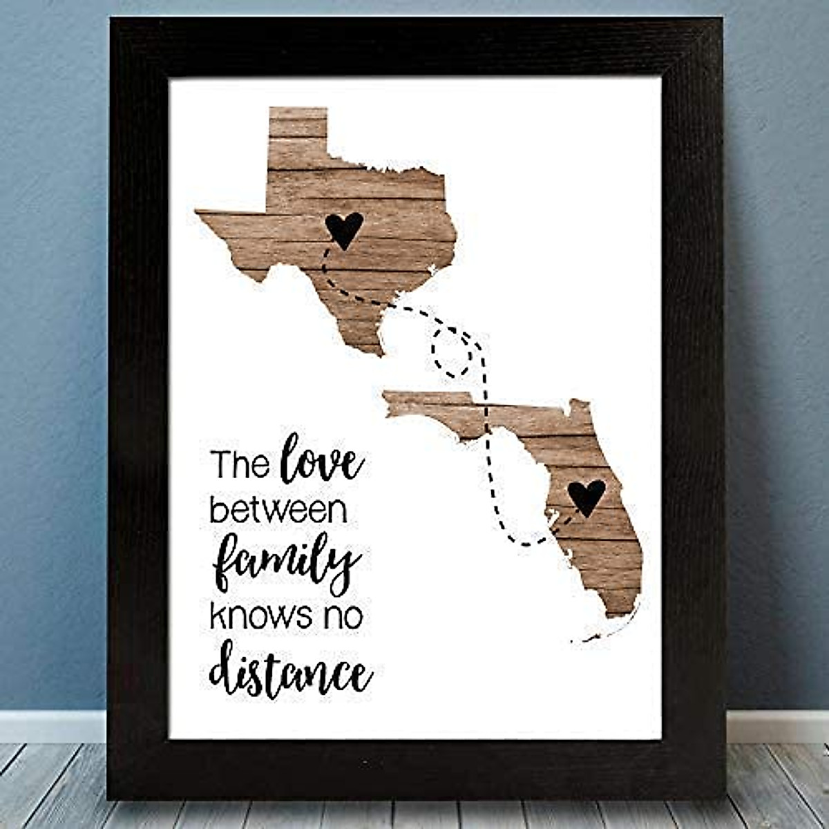 Love Between Family Knows No Distance | Two State Print | Personalized Grandparent Sign | Long Distance Gift | Going Away Gift