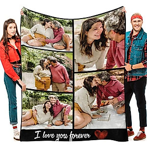 Zookao Custom Blankets with Photos and Text, Made in USA Personalized Blanket with Picture Memorial Throw Blanket for Couples, Personalized Gifts for Anniversary Valentine's Day(30"x40")