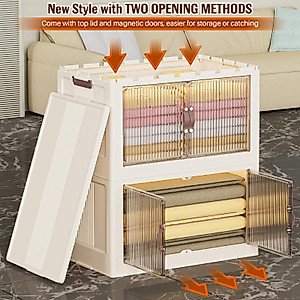 102 Qt Large Storage Bin with Lid 【Double-Opening Doors】Plastic Storage Organizer for Living Room Bedroom & Toy Room, Foldable Stackable Toy Storage Box, Containers for House Organizing, 1 Pack