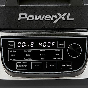 PowerXL Grill Air Fryer Combo Plus 6 QT 12-in-1 Indoor Grill, Air Fryer, Slow Cooker, Roast, Bake, 1550-Watts, Stainless Steel Finish
