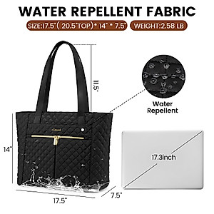 LOVEVOOK Laptop Bag for Women 17 inch,Diamond Quilted Work Tote Bags Womens Laptop Tote Bag Computer Shoulder Bags,Stylish Travel Tote Bags Laptop Purse Case Briefcase Handbag with Clutch Purse,Black