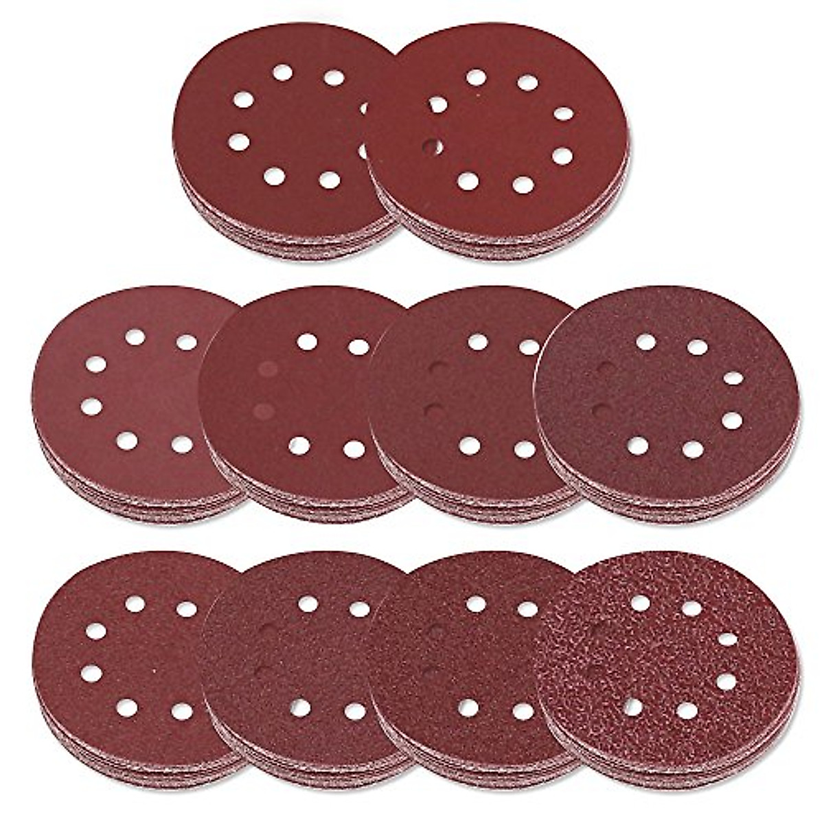 Swpeet 100 Pcs Sanding Discs Sandpaper Hook and Loop Pads for Circular Sander Grits Sanding Sheets 10 Sizes - 40/60 / 80/100/ 120/180 / 240/320 / 400/800 Grits
