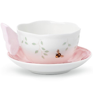 Lenox Butterfly Meadow Figural Cup and Saucer Set, Pink