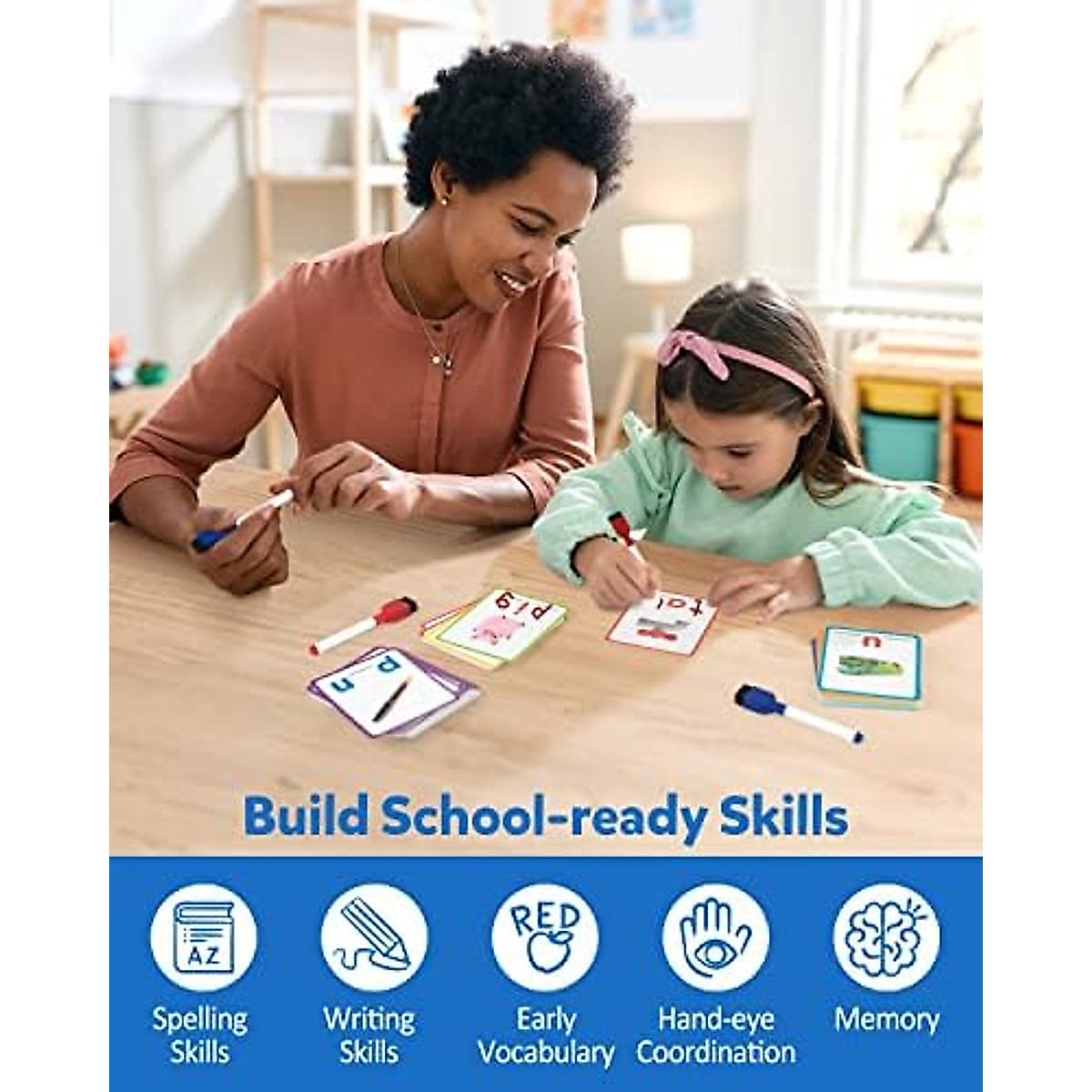 Coogam CVC Sight Words Flashcards, Short Vowel Spelling Game, Preschool Kids Learning Sight Words Supplies, Montessori Educational Writing Reading Toy Gift for 3 4 5 Years Old