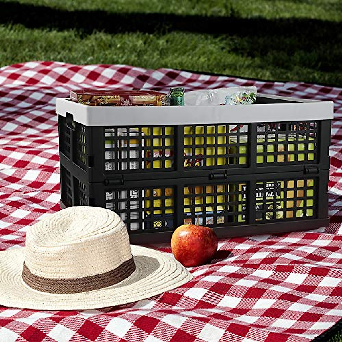 Kekow 28 L Black Plastic Collapsible Storage Basket, 3-Pack Folding Crates Storage