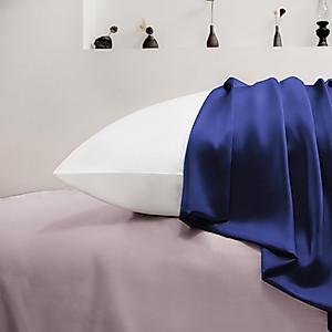 EXQ Home Silky Satin Pillowcase for Hair and Skin,Soft Cooling Pillow Cases Queen Size Set of 2 Satin Pillow Case with Envelope Closure Navy Blue (Queen,20x30 inch)