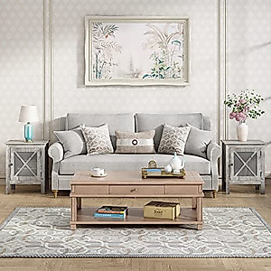 JAXPETY Set of 2 Modern Wood Nightstand, Bedside Table with X-Design Glass Door, Bedside Furniture, Night Stand, End Table, Side Table with Rustic Style for Home Bedroom(2-Pack, Light Grey)