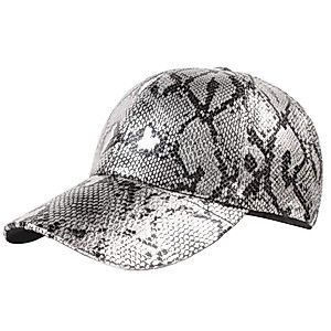 LABANCA Unisex Snakeskin Baseball Cap PU Leather Casual Trucker Baseball Cap Hat, Silver