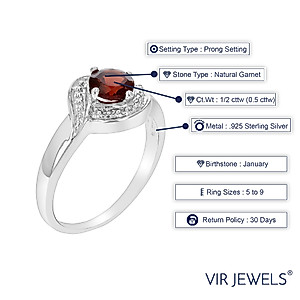 VIR JEWELS 1/2 cttw Garnet Ring .925 Sterling Silver with Rhodium Plating Round Shape 5 MM Size 7