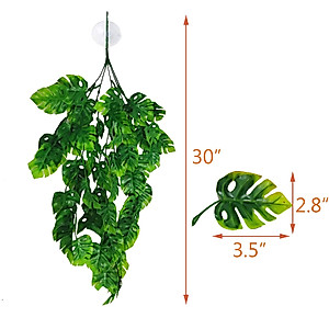 Hamiledyi Fake Plant Reptile Tank Hanging Plants with Suction Cup 3pcs Leaves Vines for Reptile Tank Bearded Dragons,Lizards,Geckos,Snake and Hermit Crab Tank Habitat Decorations 30 Inches Green