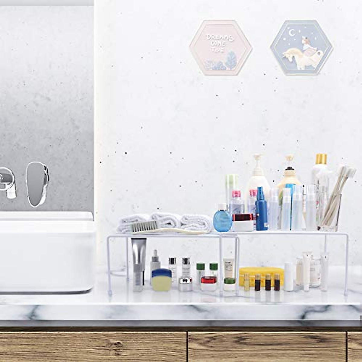 yaenoei Expandable Stackable Kitchen Cabinet and Counter Shelf Organizer,Kitchen Shelves, Cabinet Organization,White