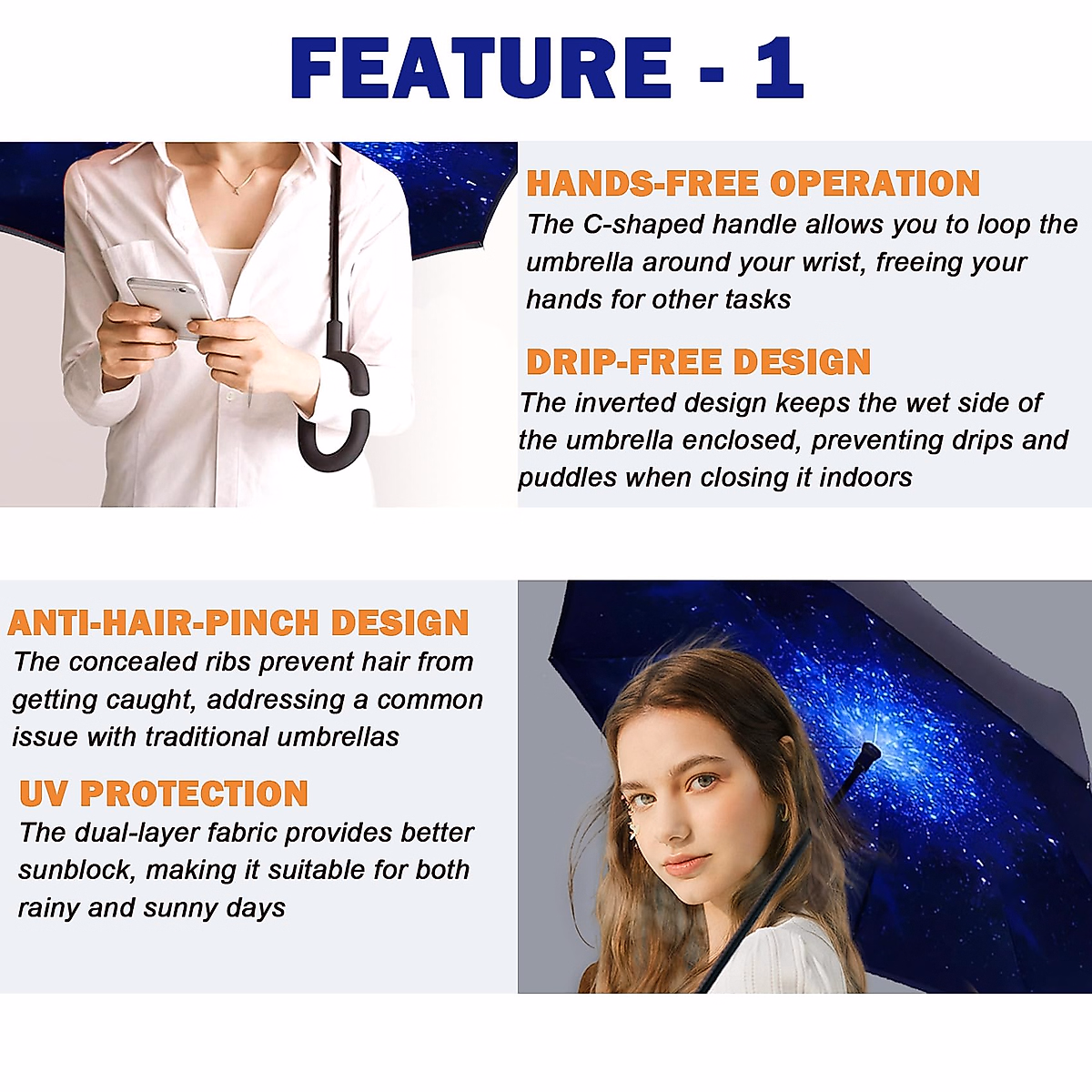 SIEPASA Spar. Saa Double Layer Inverted Umbrella with C-Shaped Handle, Anti-UV Waterproof Windproof Straight Umbrella for Car Rain Outdoor Use