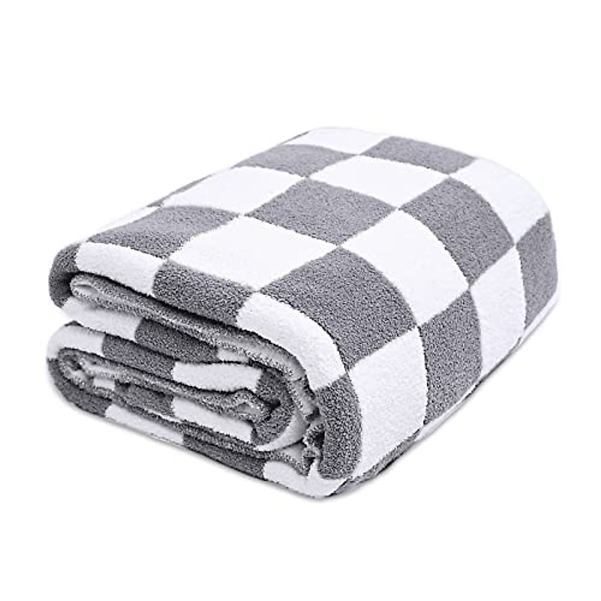 Sunyrisy Throw Blankets Checkered Reversible Plush Fleece Blanket, Super Soft Warm Cozy Throw Blanket for Couch, Decor, Bed, Chair, Knitted Fluffy Blanket, Light Grey 51''x67''
