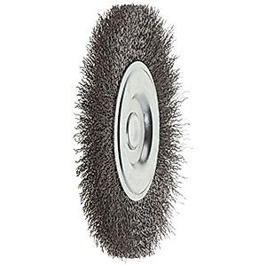 Forney 72745 Wire Bench Wheel Brush, Coarse Crimped with 1/2-Inch and 5/8-Inch Arbor, 6-Inch-by-.012-Inch