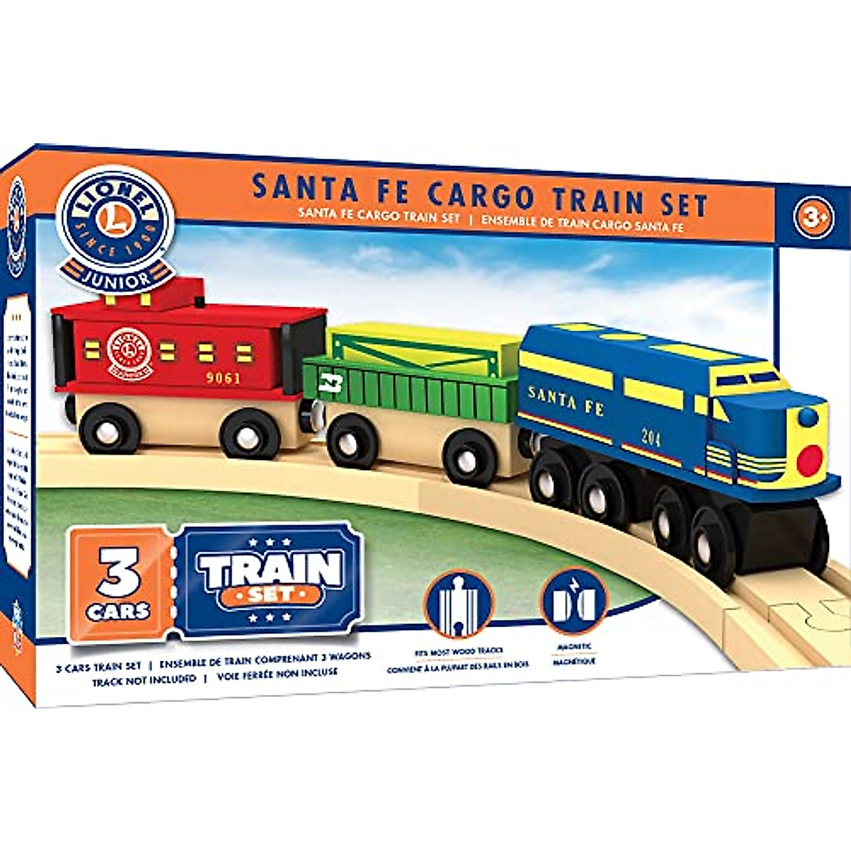 MasterPieces Wood Train Sets - Lionel Santa Fe Cargo 3 Piece Train Set - Officially Licensed Toddler & Kids Toy