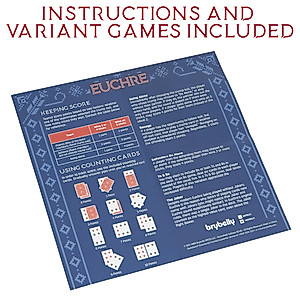 Brybelly Euchre Card Game - 2 Specialty Decks Pre-Stripped to 33 Cards for Classic American Euchre or 32 Card 6-Player Variant - Custom Bower Jacks Card Art and Blank Counter Cards Included