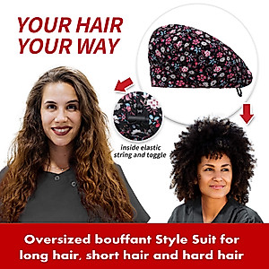 ABAMERICA Bouffant Caps with Button and Sweatband, Adjustable Scrub Caps for Women Men, Satin Layer