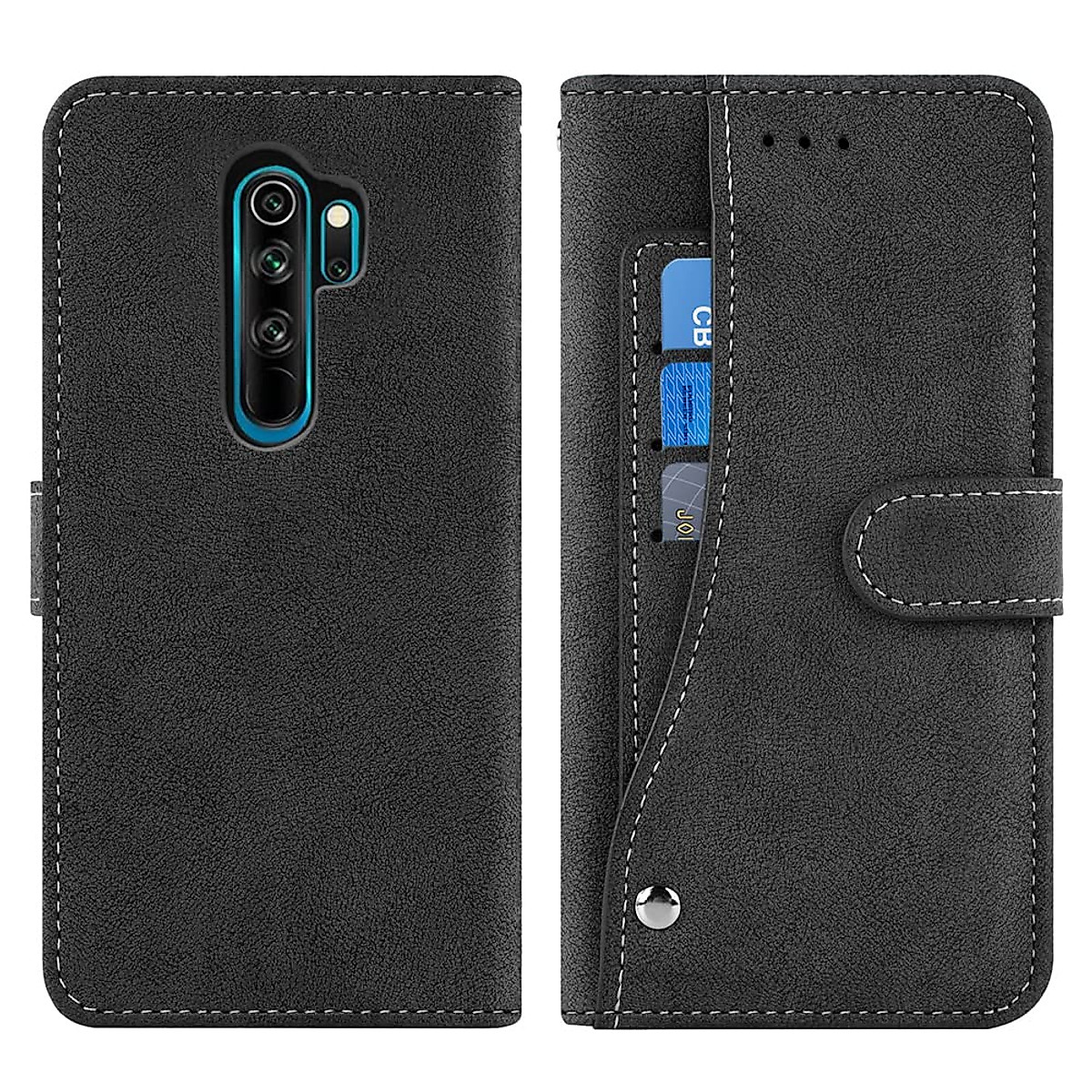 Asuwish Compatible with Xiaomi Redmi Note 8 Pro Wallet Case and Tempered Glass Screen Protector Flip Credit Card Holder Stand Lanyard Cell Accessories Phone Cover for Redme Note8 8pro Women Men Black