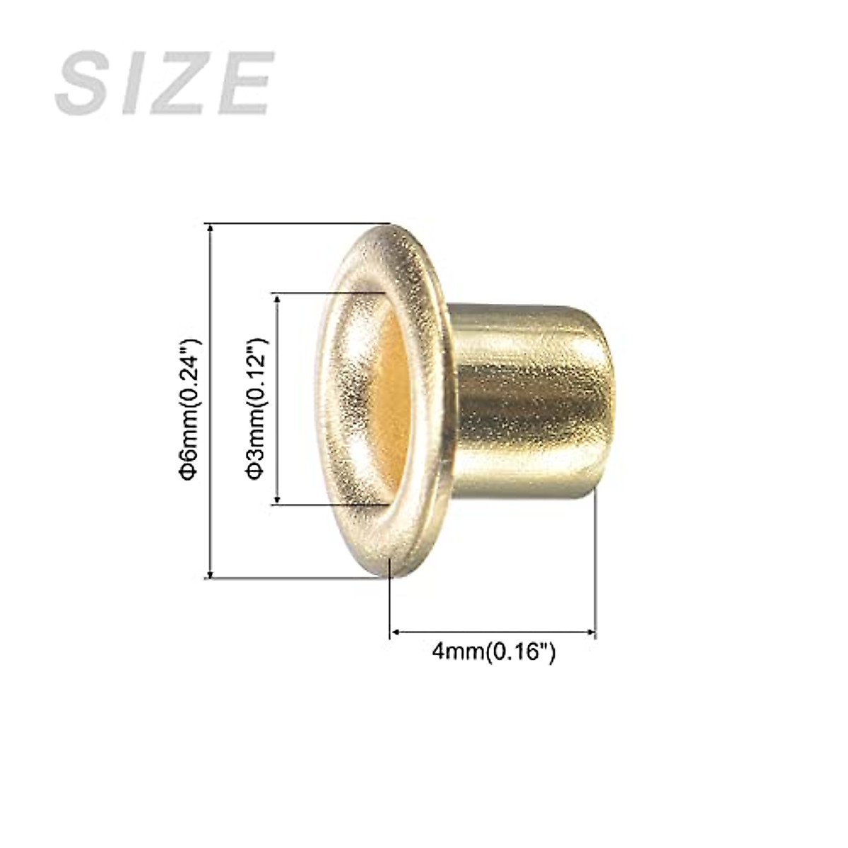 METALLIXITY Eyelets with Washers (6 x 3 x 4mm) 200Pack, Copper Grommet Kit Chrome Plated - for Leather Canvas Clothes DIY Crafts Making, Gold Tone
