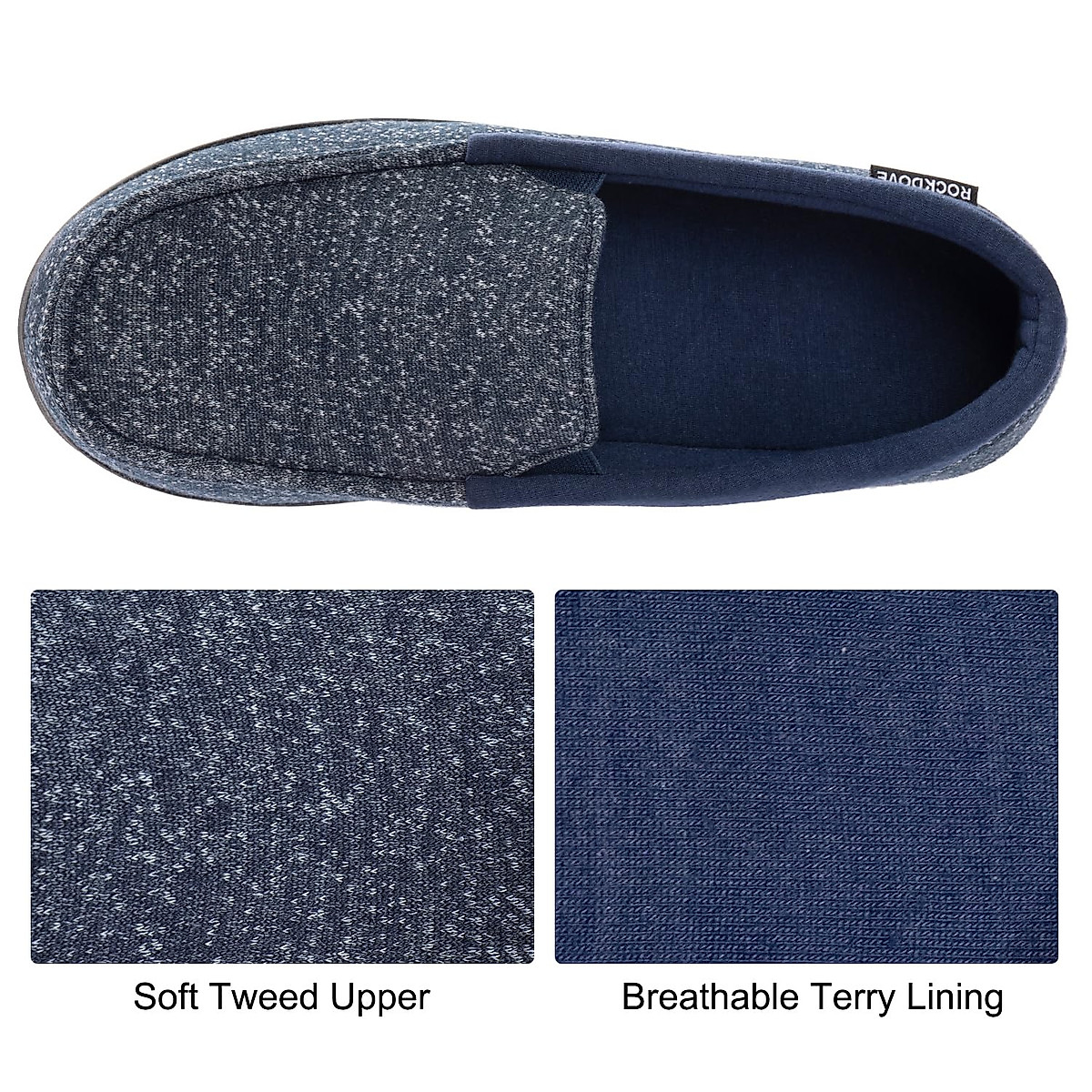 RockDove Men's Tweed Memory Foam Moc Slipper, Size 12 US Men, Navy