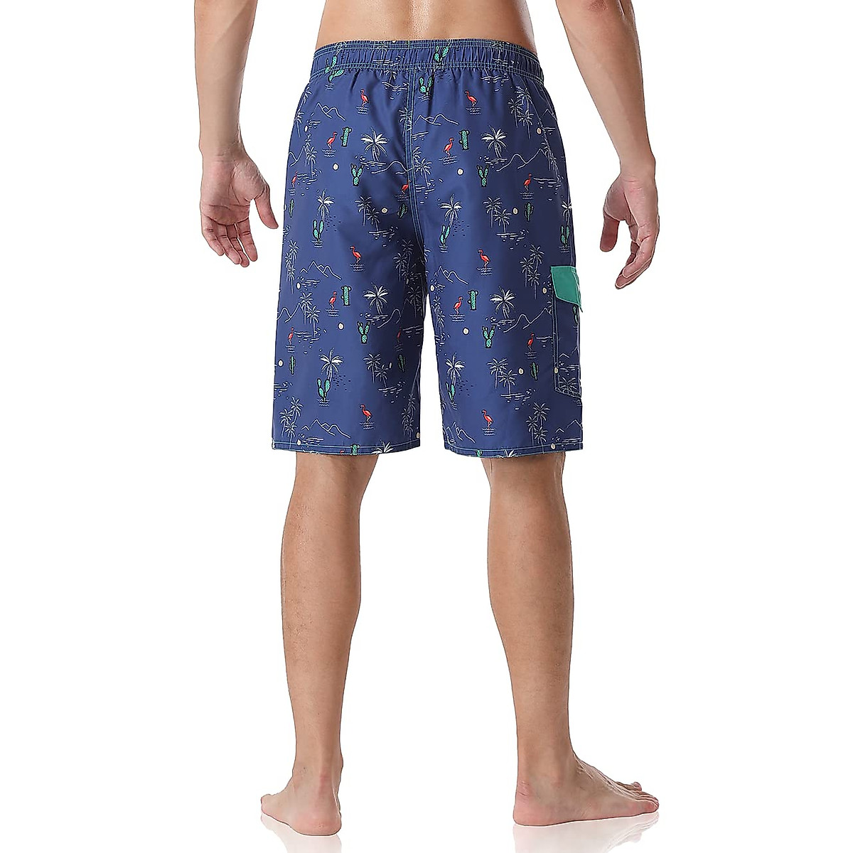 Nonwe Men's Swimming Shorts 9" Breathable Palm Tree Beach Shorts with Lining Blue 40