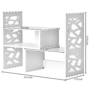 MyGift White Expandable Desktop Bookshelf Organizer with 5 Display Shelves, Small Stationery Storage Shelf Unit, College Dorm Desk Book Organizer