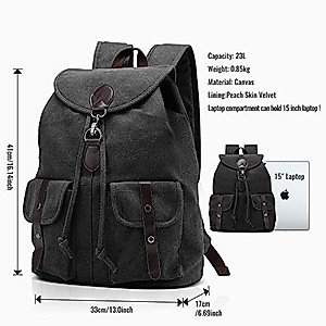 JOSEKO Large Vintage Canvas Leather Backpack Hiking Daypacks Computers Laptop Backpacks Unisex Casual Anti-theft Rucksack Satchel Bookbag Military Mountaineering Bag for Men Women Black