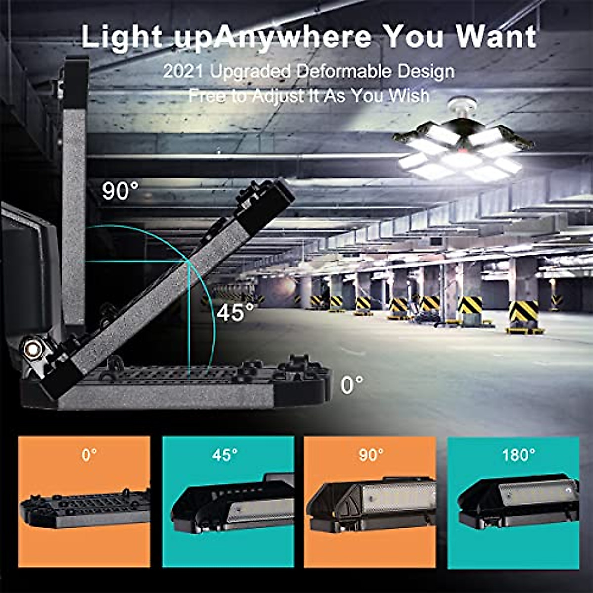 Atokit LED Garage Light 180W Deformable Garage Lights Ceiling led, 13 Leafs Garage Lighting with 12 Adjustable Panels 6500K Daylight led Shop Lights for Workshop, Garage, Basement, Garden