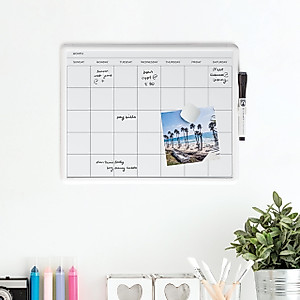 U Brands Magnetic Dry Erase Calendar Board, 14"x11", Modern White Frame, Includes Marker and Magnet