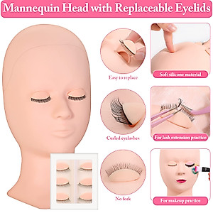 Eye Lash Extension Kit for Practice, 345 PCS Lash Kits with Replaced Eyelids Mannequin Head, Individual Lashes, Lash Extension Glue Tools Everything for Eyelash Extension Beginners Training Makeup