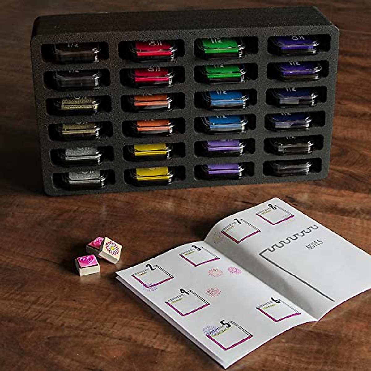 Polar Whale Ink Pad Storage Tray Organizer Stamping Design Stand Supply Black Foam Horizontal Holder Non-Rattle Washable Compatible with Versamark, Versafine, Distress, Stazon and More Holds 24