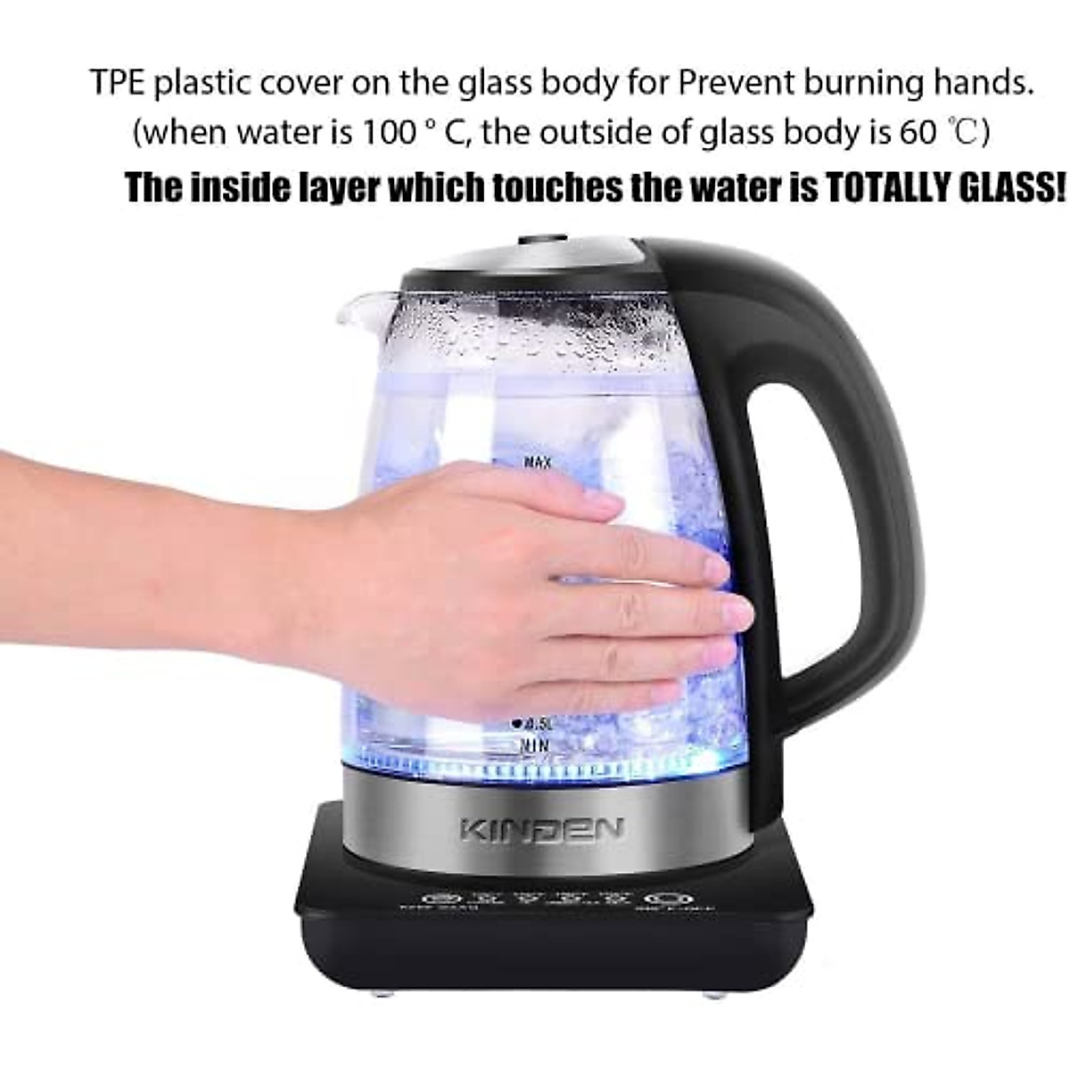 LUMAMU Glass Electric Kettle, Tea Kettle Water Boiler with Boil-Dry Protection, LED Indicator, Double Wall Temperature Control, 1500W Wide Opening, BPA Free