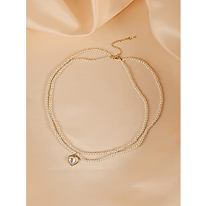 OJERRY Simple Y2K Layered Heart Pearl Choker Necklaces Coquette Aesthetic Jewelry for Women Trendy, Dainty Faux Pearl Choker Necklace for Women