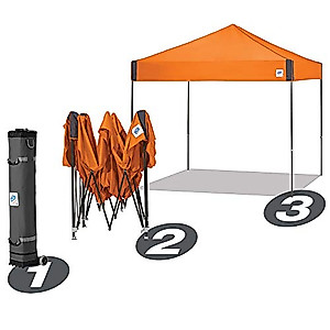 E-Z UP Pyramid Instant Shelter Canopy, 10' x 10' with Wide-Trax Roller Bag & 4 Piece Spike Set, Royal Blue