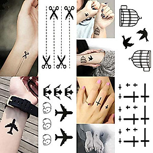 Oottati 30 Sheets Small Cute Temporary Tattoos Kit - Black Foot Print Camera Elephant Star Diamond Cross Bird Cat for Kids Women Men