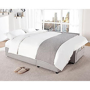 VanAcc Sleeper Sofa, Modern Tufted Convertible Sofa Bed, USB Charging Ports & Cup Holders, L Shaped Sofa Couch with Storage Chaise, Chenille Couches for Living Room (Light Grey)
