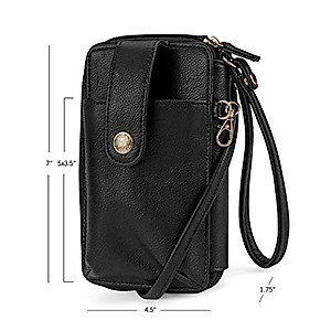 Mundi Jacqui Vegan Leather RFID Womens Crossbody Cell Phone Purse Holder Wallet ((Black))
