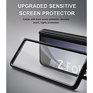 SIXBOX for Samsung Galaxy Z Fold 5 Case with Card Holder & Slide Camera Cover, Built-in Screen Protector & Hinge Protection, Shockproof Durable Wallet Phone Case for Galaxy Z Fold 5 5G 2023, Black